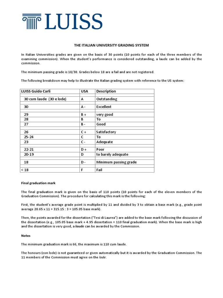 Italian University Grading Explained | PDF