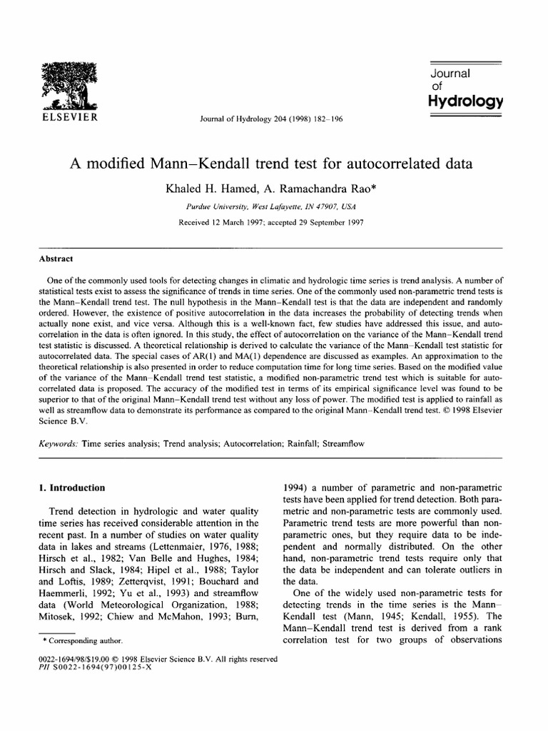 A Modified Mann-Kendall Trend Test For Autocorrelated Data - Hamed ...