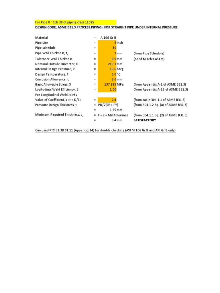 Design Code: Asme B31.3 Process Piping - For Straight Pipe Under Internal Pressure | Download ...