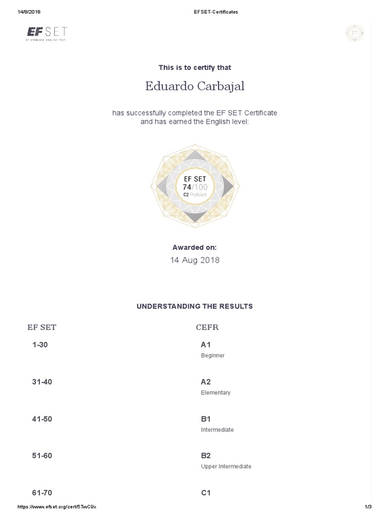 Efset Certificates Pdf