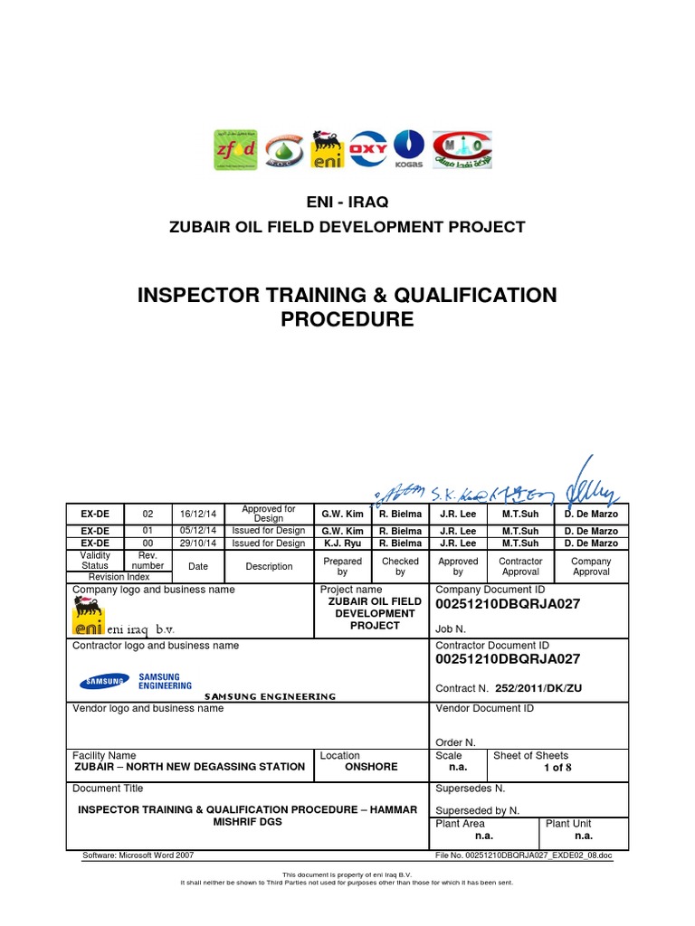 Qa-Qc Inspector Training & Qualification Procedure Eni Iraq | PDF
