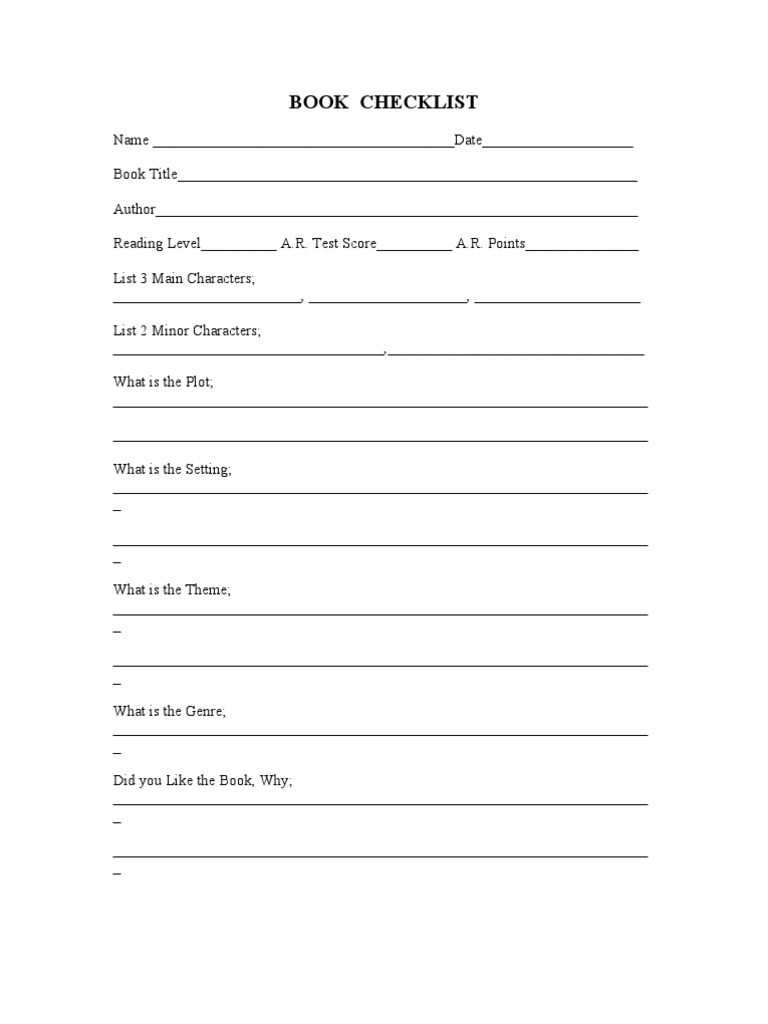 Book Review Checklist Template | PDF