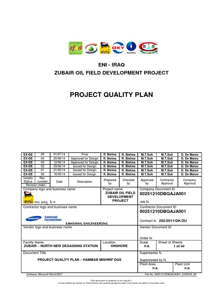 Zubair Oil Field Quality Plan | PDF