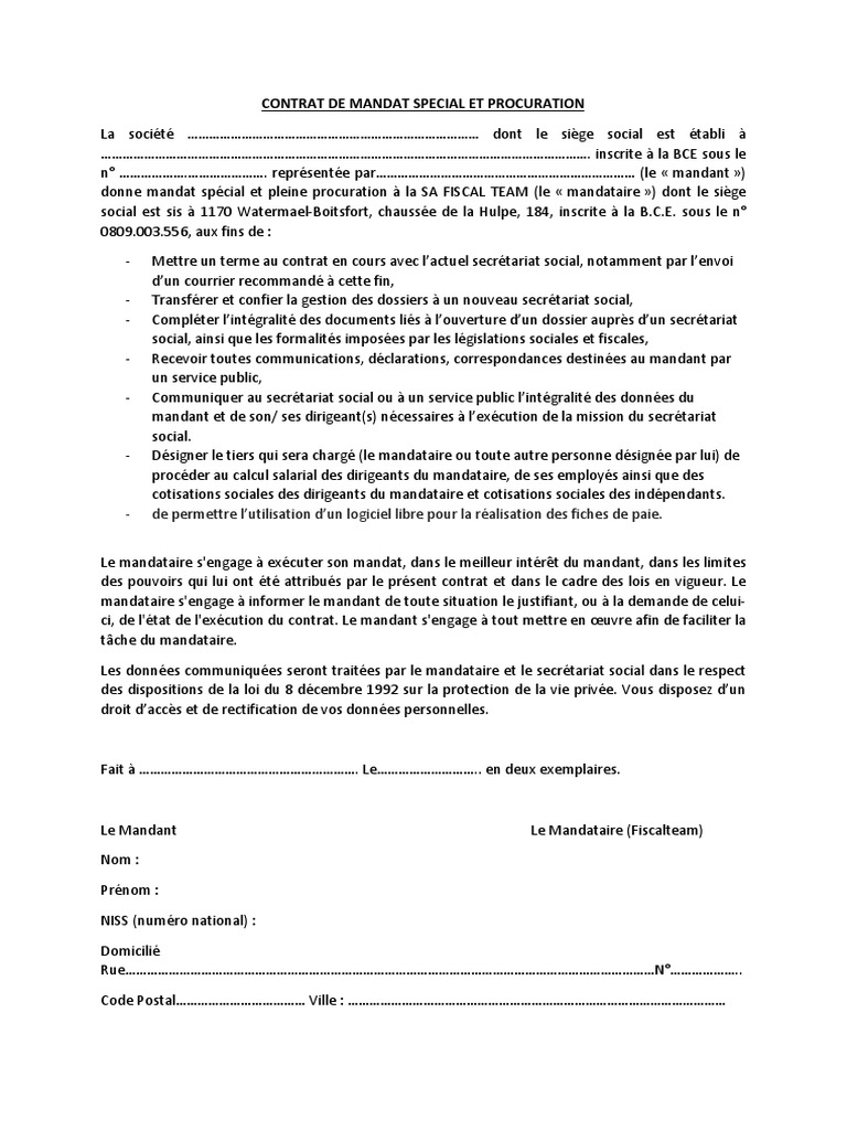 Contrat de Mandat Spécial et Procuration | PDF | Finance et gestion ...