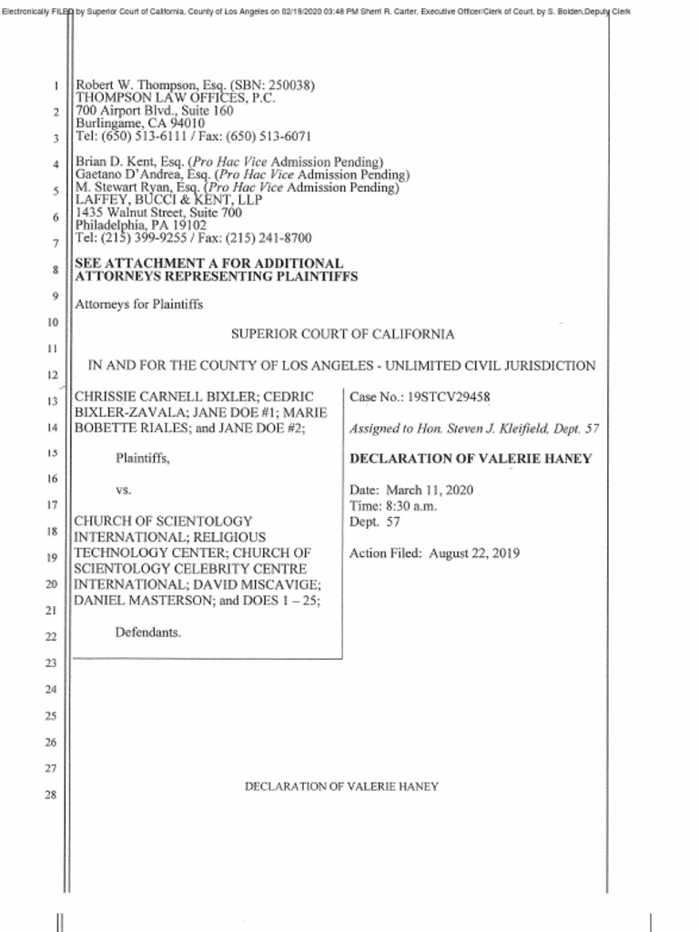 Bixler v. Scientology: Valerie Haney Declaration | PDF | Law
