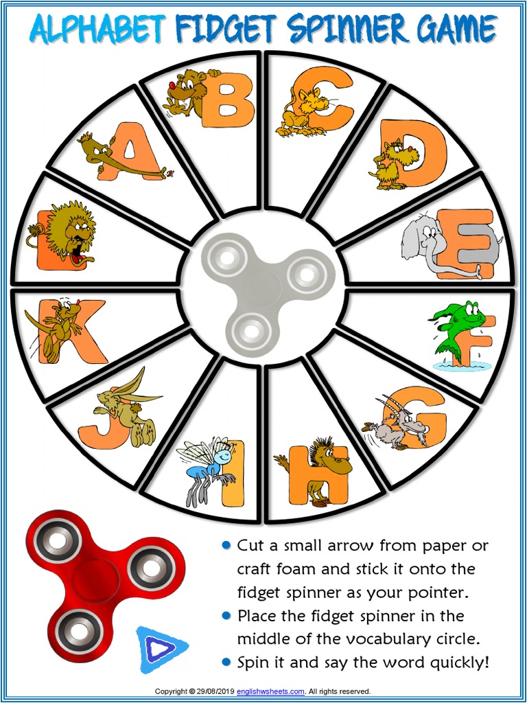 Alphabet Vocabulary Esl Printable Fidget Spinner Game For Kids | PDF ...