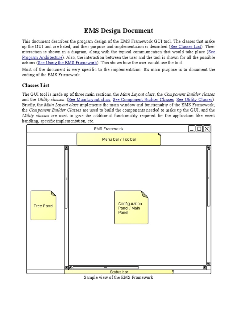 EMS Design Document: Classes List | PDF | Class (Computer Programming) | Graphical User Interfaces