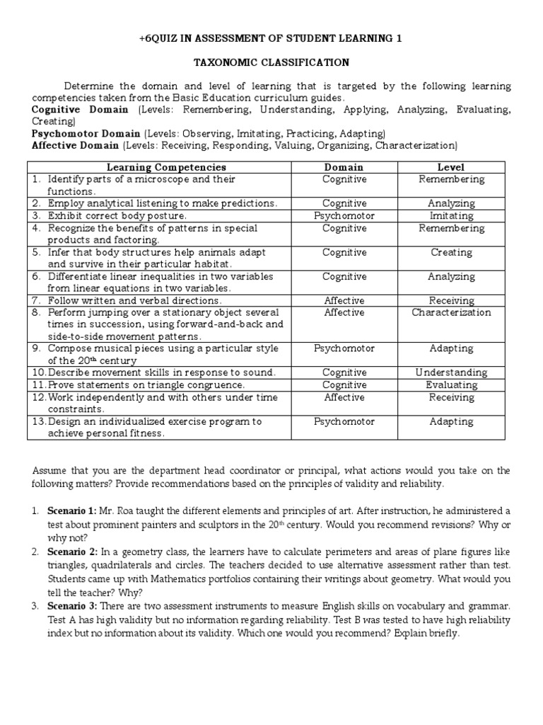 Assessing student learning with valid and reliable tests | PDF ...
