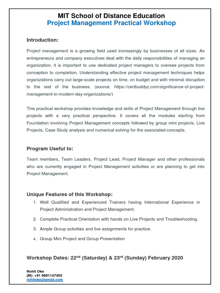 Project Management Workshop Overview | PDF | Project Management | Business