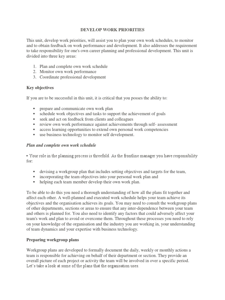 Develop Work Priorities - Handout | PDF | Competence (Human Resources ...