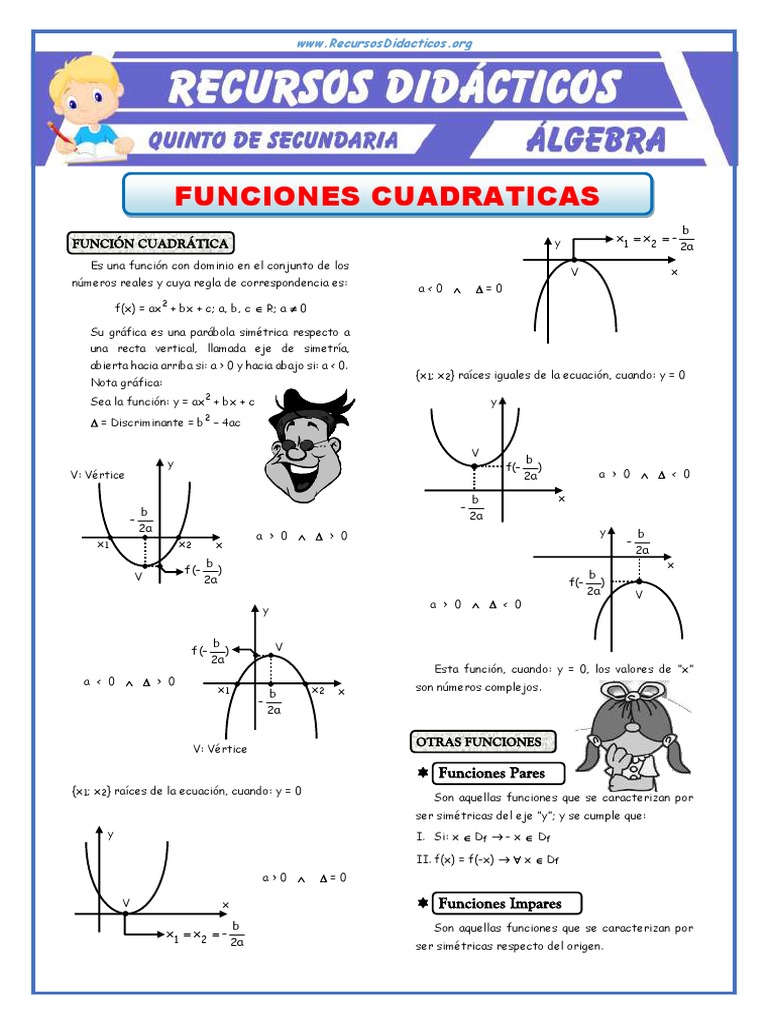 Funciones Cuadráticas para Quinto de Secundaria | PDF | Álgebra abstracta | Funciones y mapeos