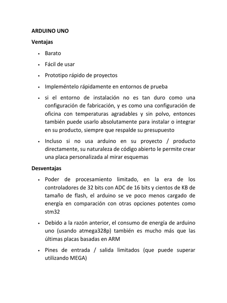 Arduino Ventajas Desventajas | PDF | Arduino | Almacenamiento de datos de la computadora