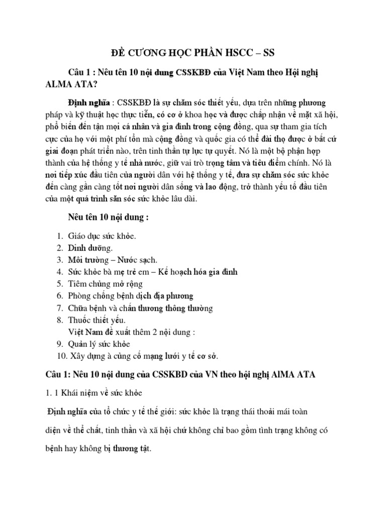 ĐỀ CƯƠNG HP HSCC - SS | PDF