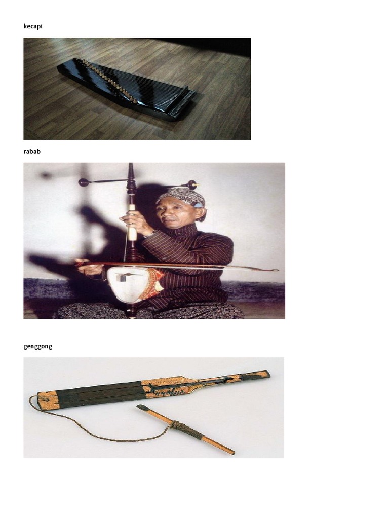 Alat Musik Tradisional Indonesia: Kecapi, Genggong, Rebab, Pupuik | PDF