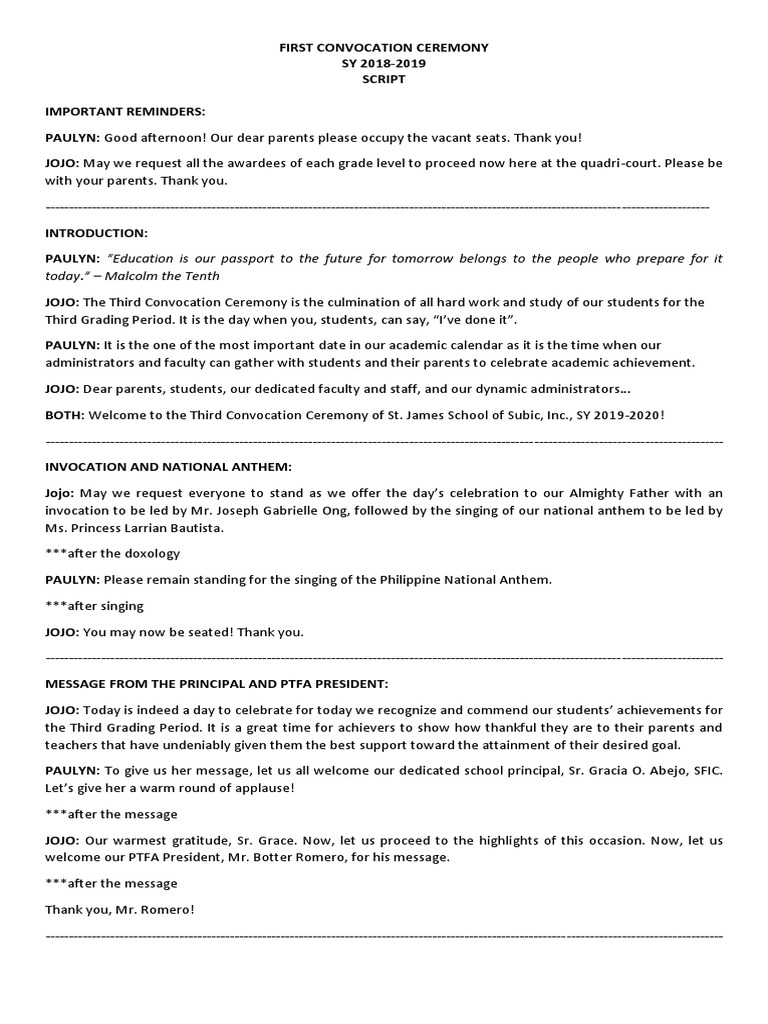 3rd Convocation Script | PDF | Educational Organizations | Secondary ...