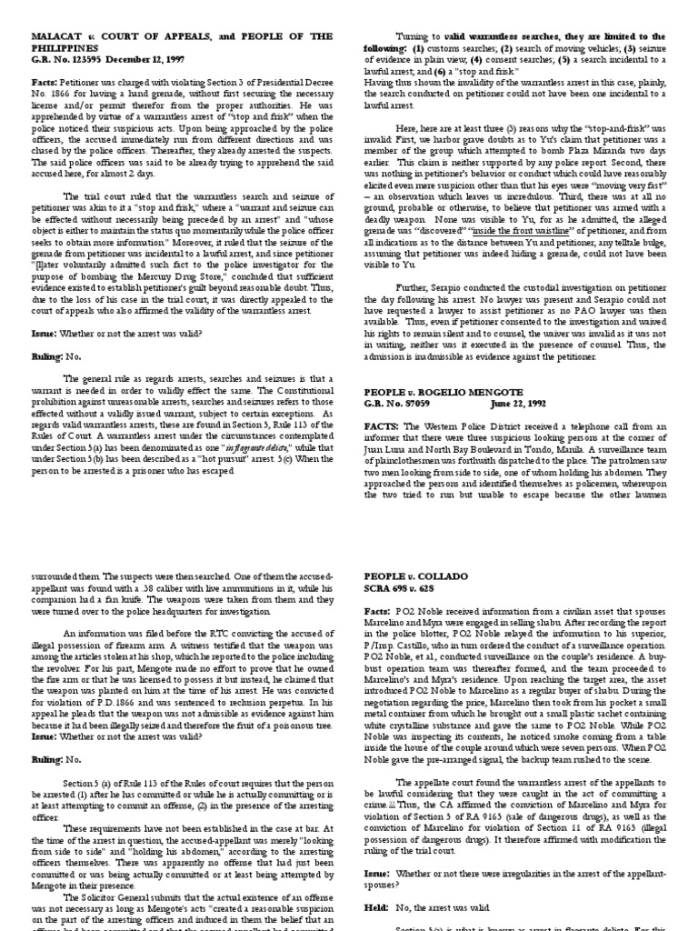 Crim Pro Digest 2nd Batch (Atty Cabigas) | PDF | Search And Seizure | Search Warrant