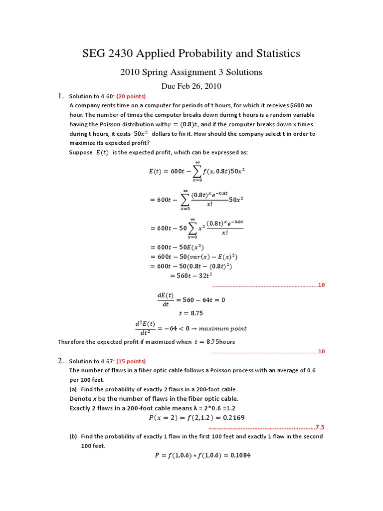 Analysis of Solutions to Applied Probability and Statistics Problems ...