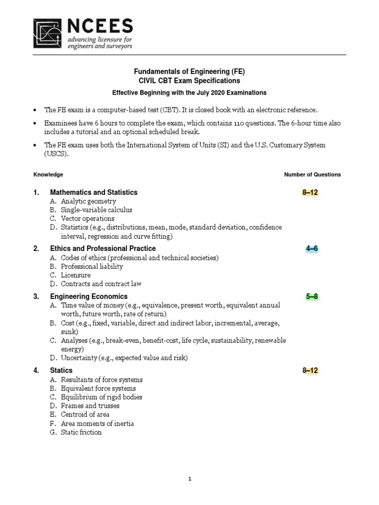 FE Civil Exam Specifications Overview | PDF | Geotechnical Engineering ...