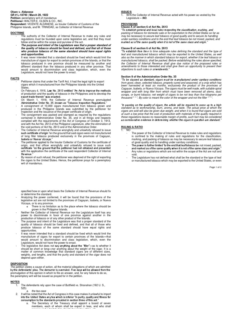 Walter Olsen v. Aldanese | PDF | Cigar | Government