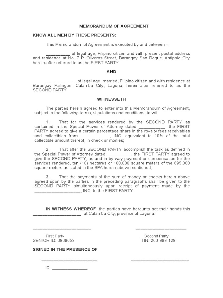 Sample Memorandum of Agreement | PDF | Social Institutions | Social Science
