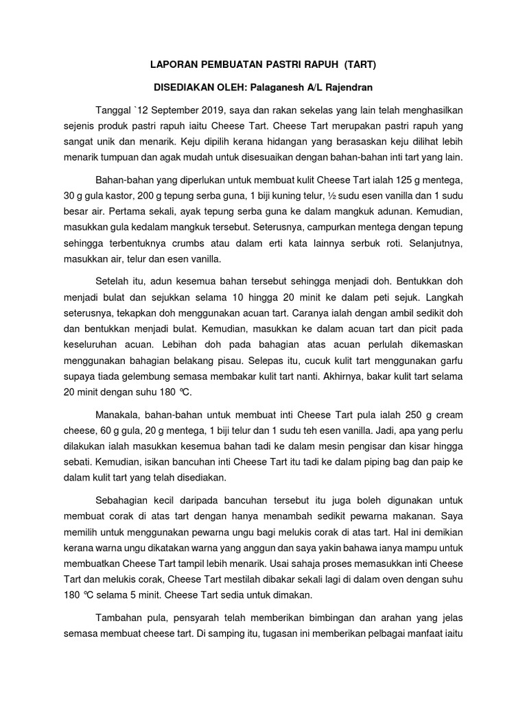 Laporan Pembuatan Pastri Rapuh Bergula | PDF
