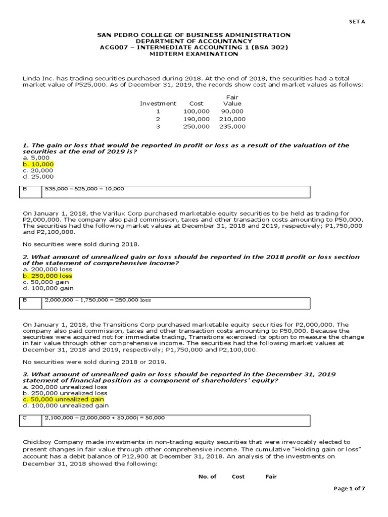 ACG007 MIDTERM EXAM For BSA302 ANSWER KEY PDF Business