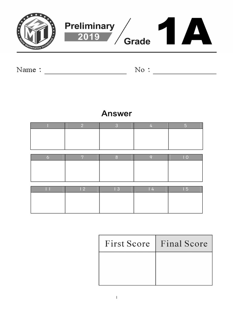 2019 WMI Grade 1 Answer Sheet-英 | PDF