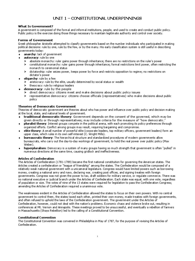 Unit 1: Foundations of U.S. Government | PDF | United States ...