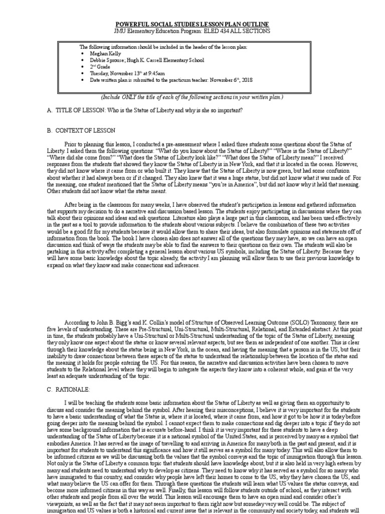 Statue of Liberty Lesson Plan | PDF | Epistemology | Behavior Modification