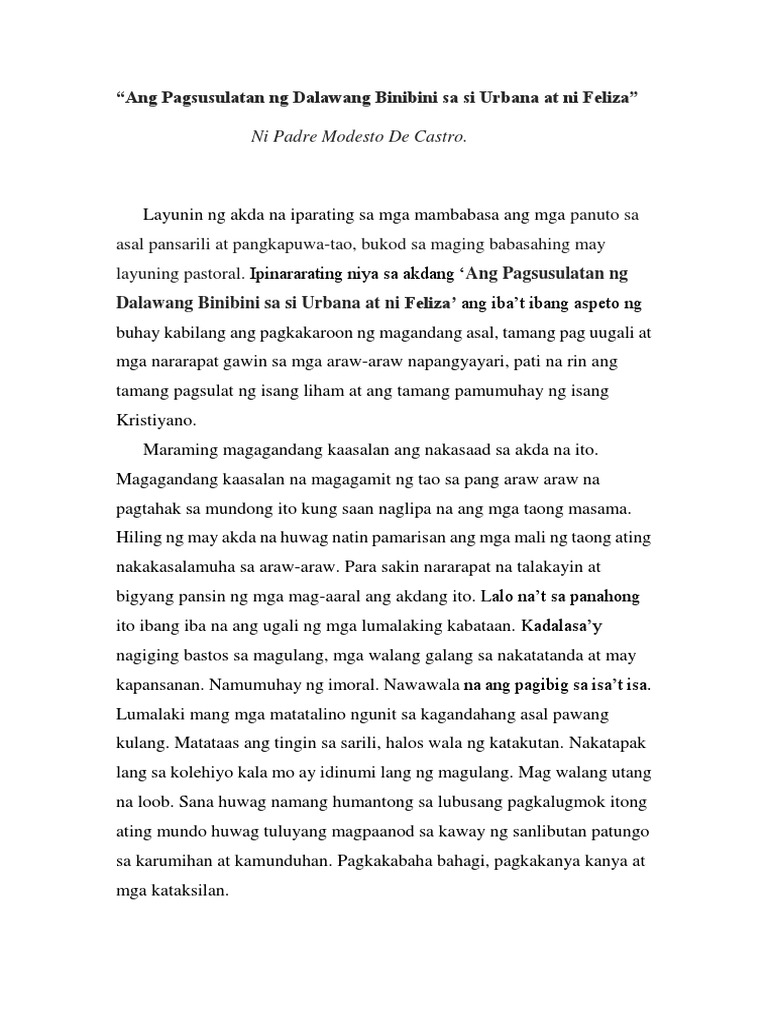 Ang Pagsusulatan NG Dalawang Binibini Sa Si Urban | PDF