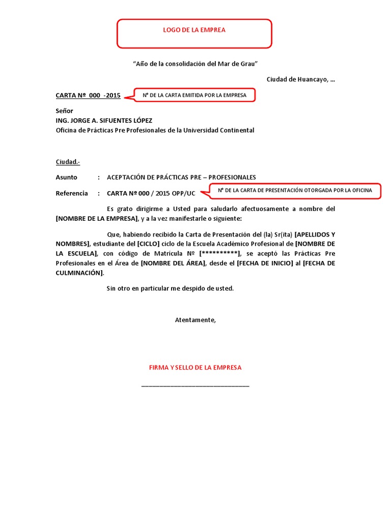 Modelo - Carta de Aceptación | PDF