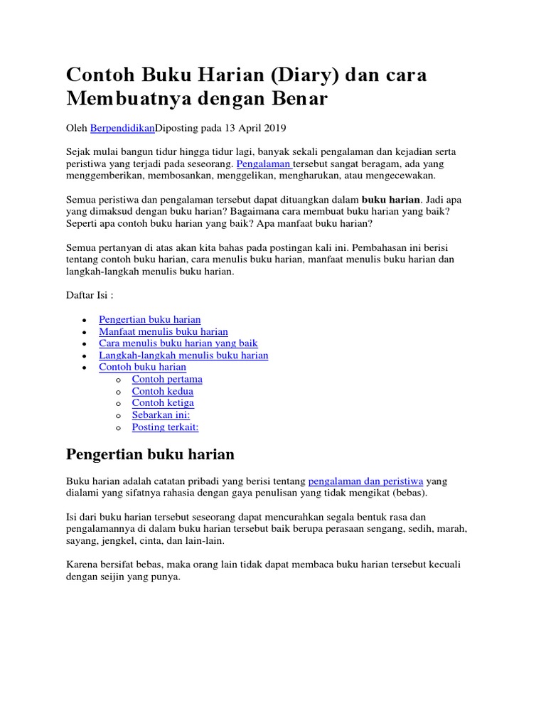 Contoh Cara Membuat Buku Harian | PDF