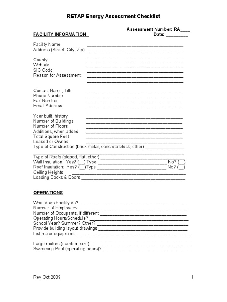 Energy Assessment Checklist Rev Oct09 | PDF | Lighting | Hvac