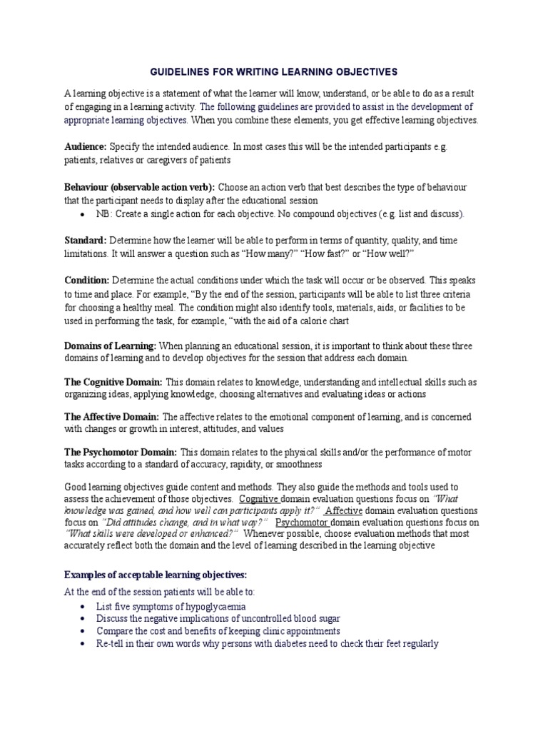 Guidelines For Writing Learning Objectives | PDF | Affect (Psychology ...
