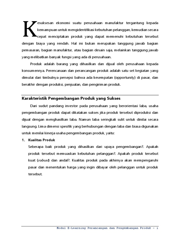 Modul Ke-2 Perancangan Dan Pengembangan Produk | PDF