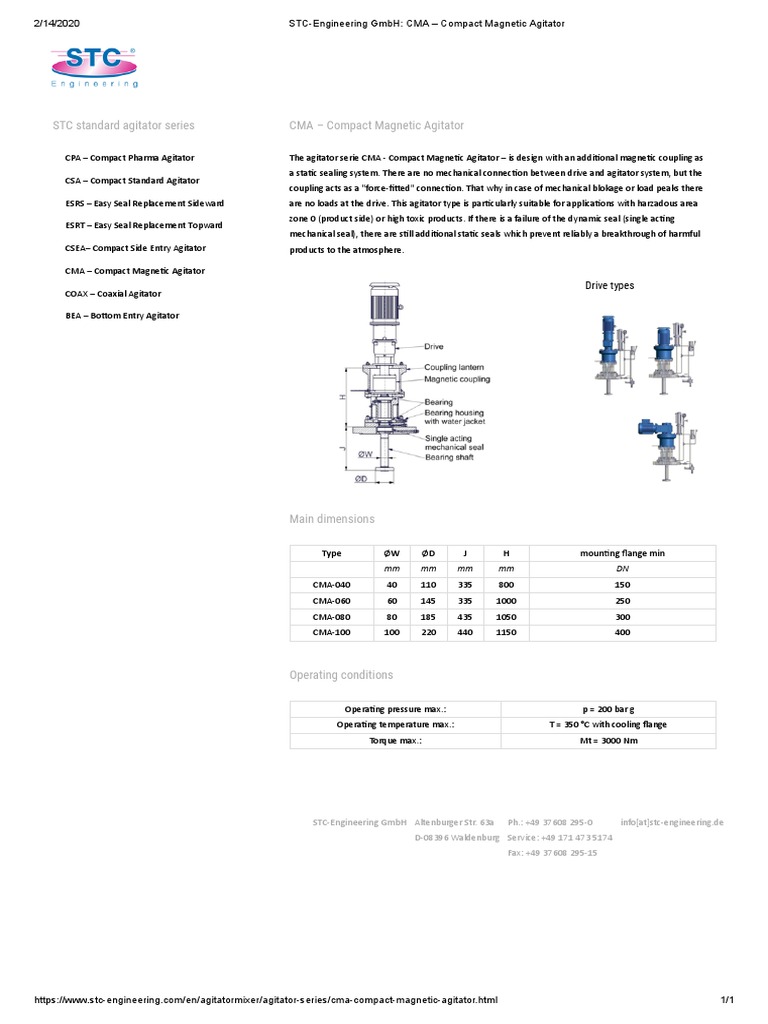 STC-Engineering CMA - Compact Magnetic Agitator | PDF | Mechanical Engineering | Manufactured Goods
