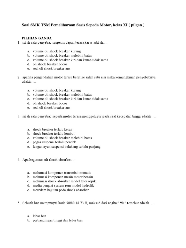 Soal Pemeliharaan Sasis Motor SMK | PDF