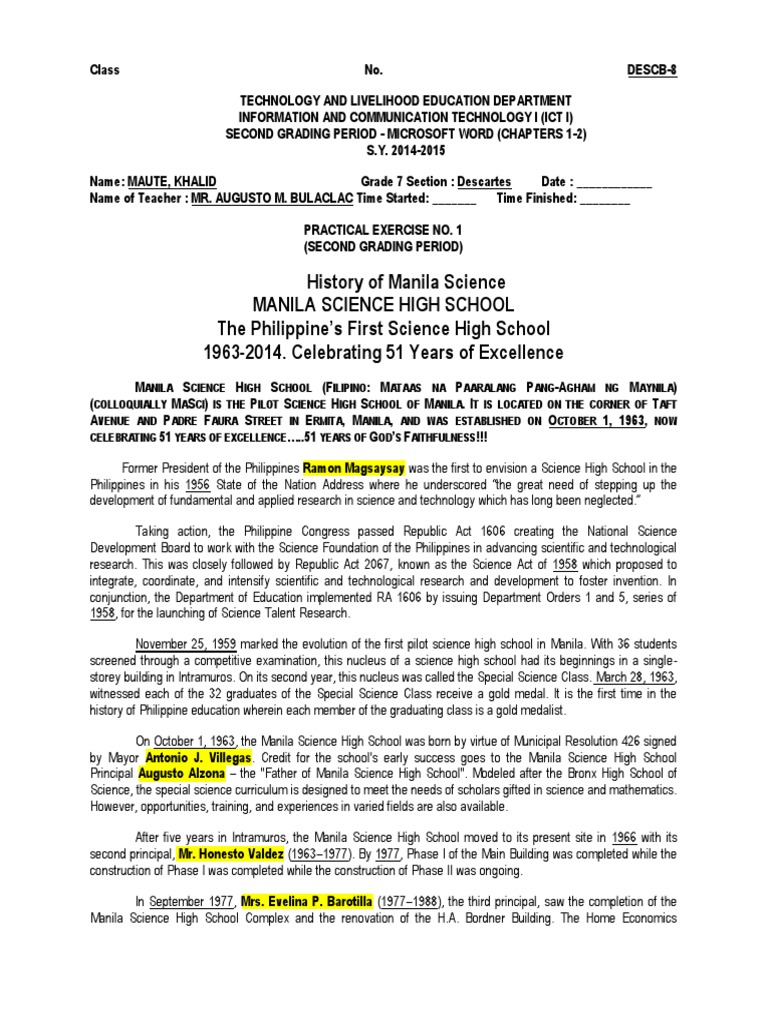 History of Manila Science | PDF | Science | Science (General)
