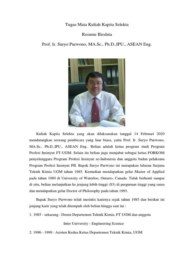 Biodata Prof. Ir. Suryo Purwono | PDF