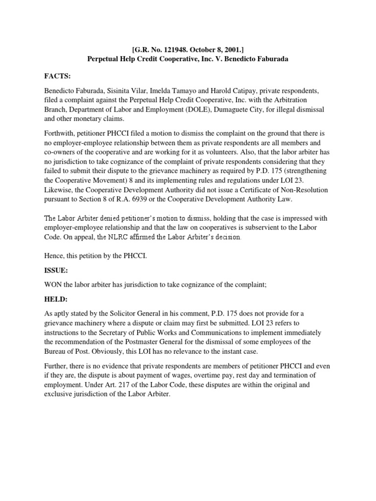 Perpetual Help vs. Faburada | PDF