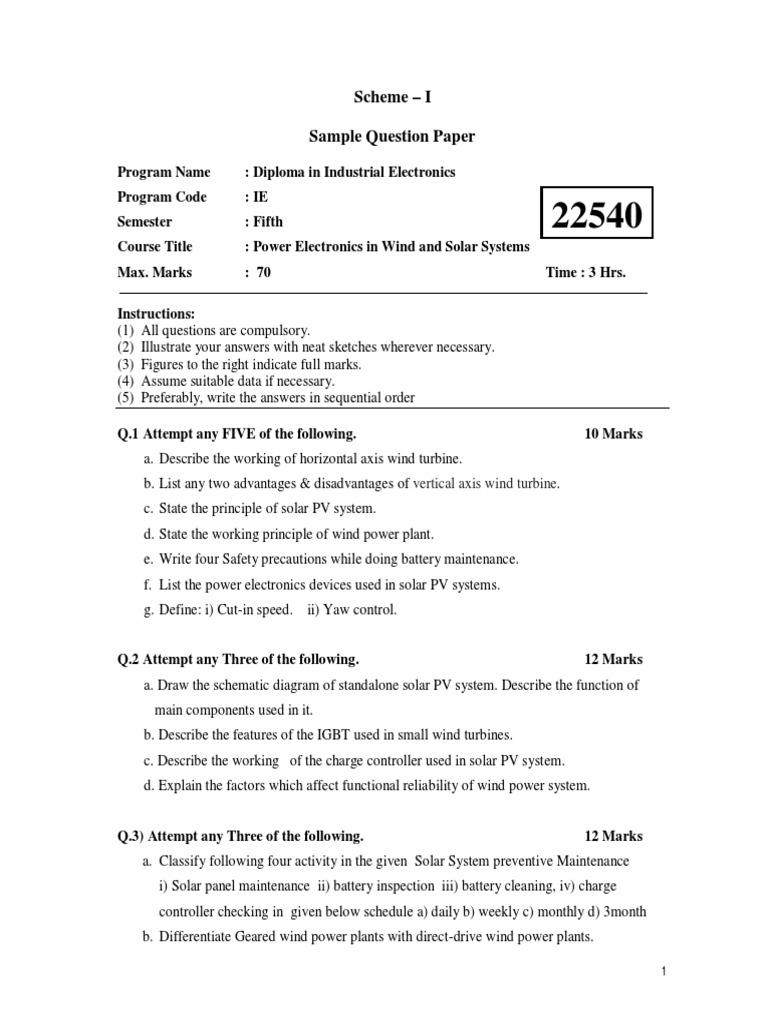 Power Electronics in Wind and Solar System-Sample-Question-Paper (Msbte ...