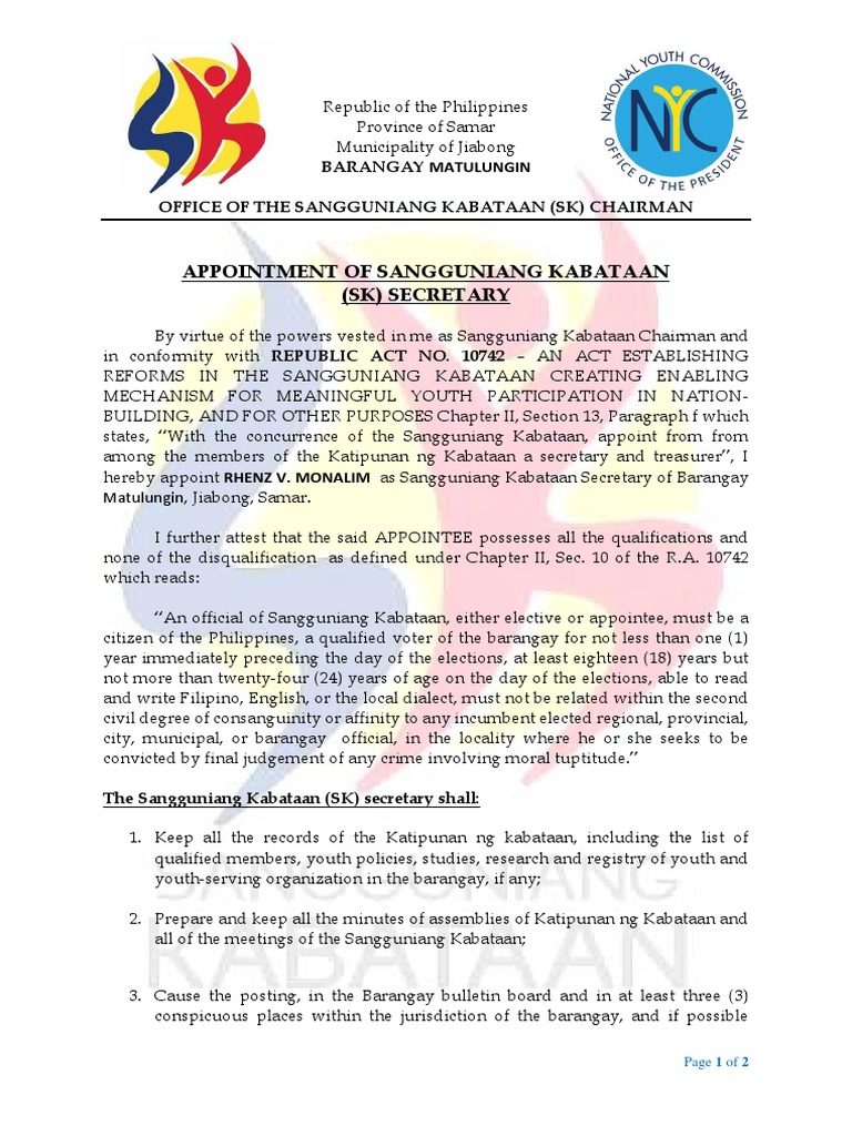 Appointment Os Secretary | PDF | Government | Justice