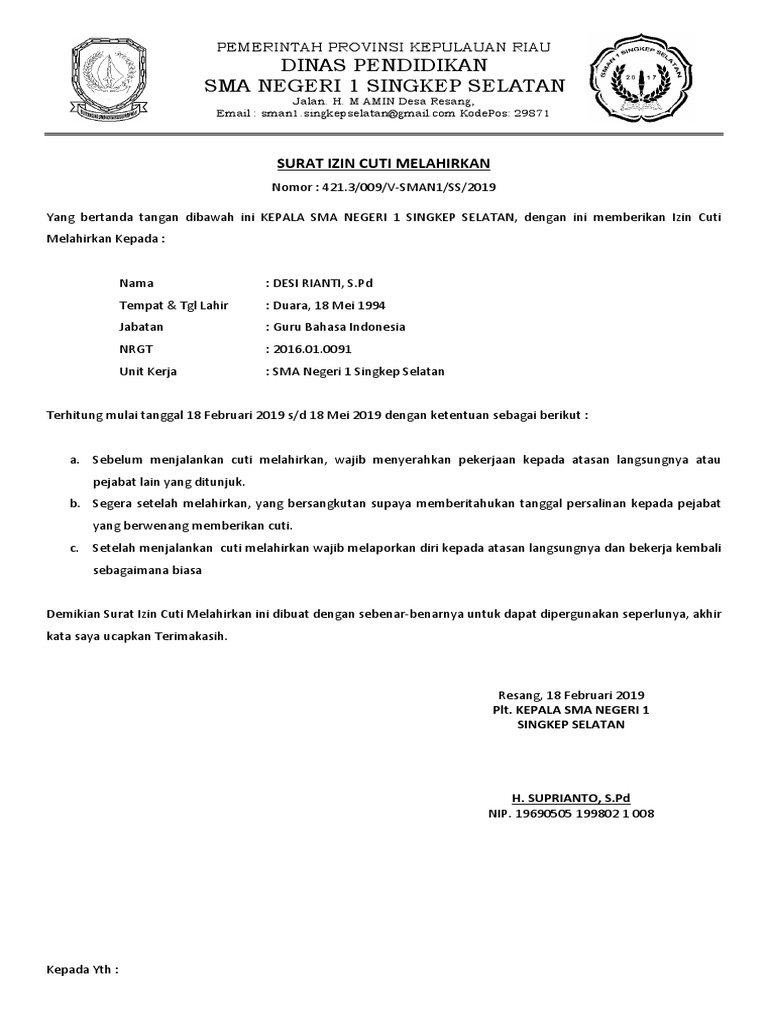 Surat Izin Cuti Melahirkan | PDF