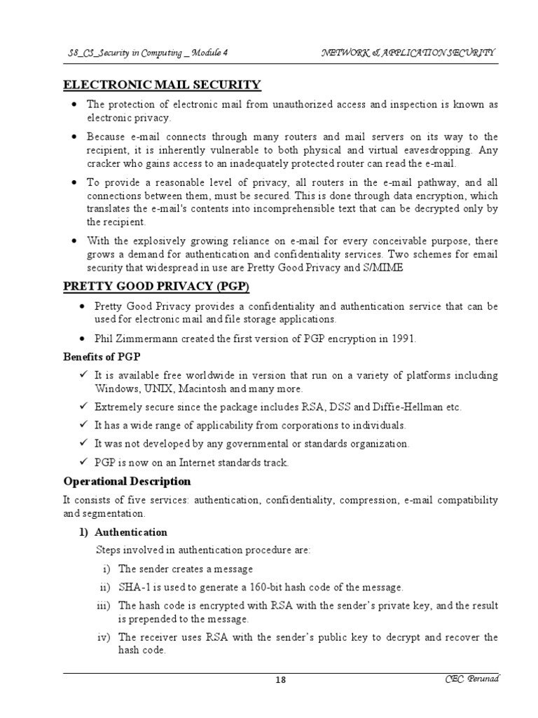 Electronic Mail Security: Pretty Good Privacy (PGP) | PDF | Key ...