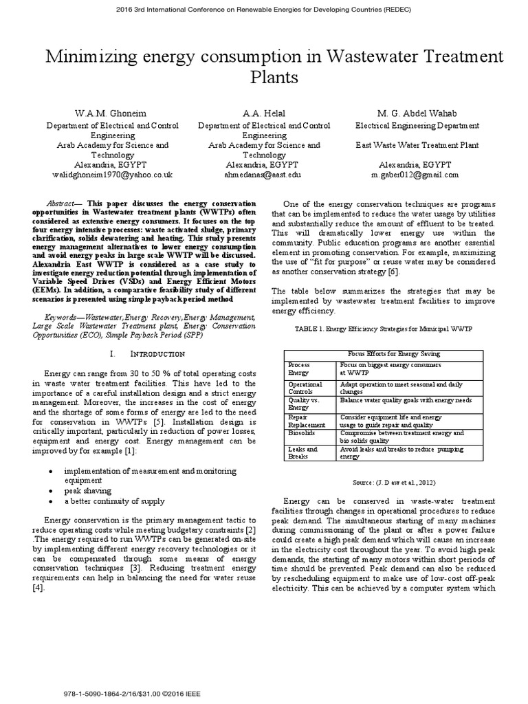 Minimizing Energy Consumption in Waste Water Treatment Plant | PDF