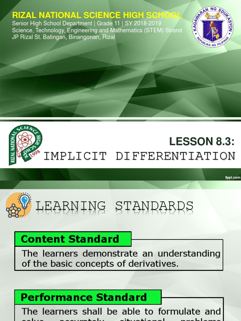 Lesson 8.3 Implicit Differentiation and Related Rates | PDF