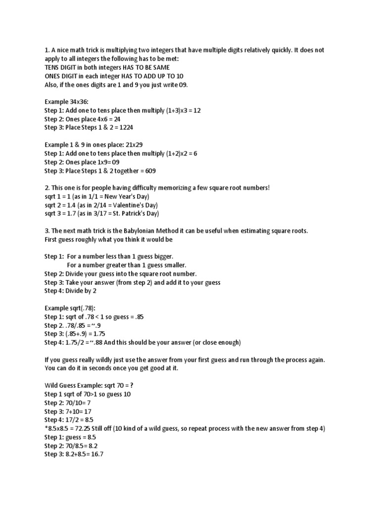 Math Tricks | PDF