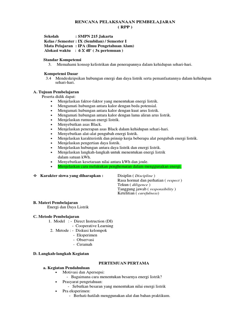 RPP Adiwiyata Ipa Kelas 9 Revisi | PDF