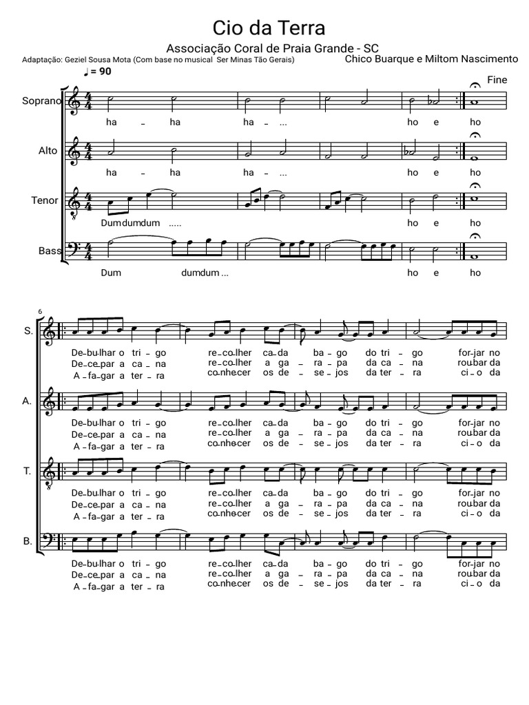Letra e Partitura: Cio da Terra | PDF