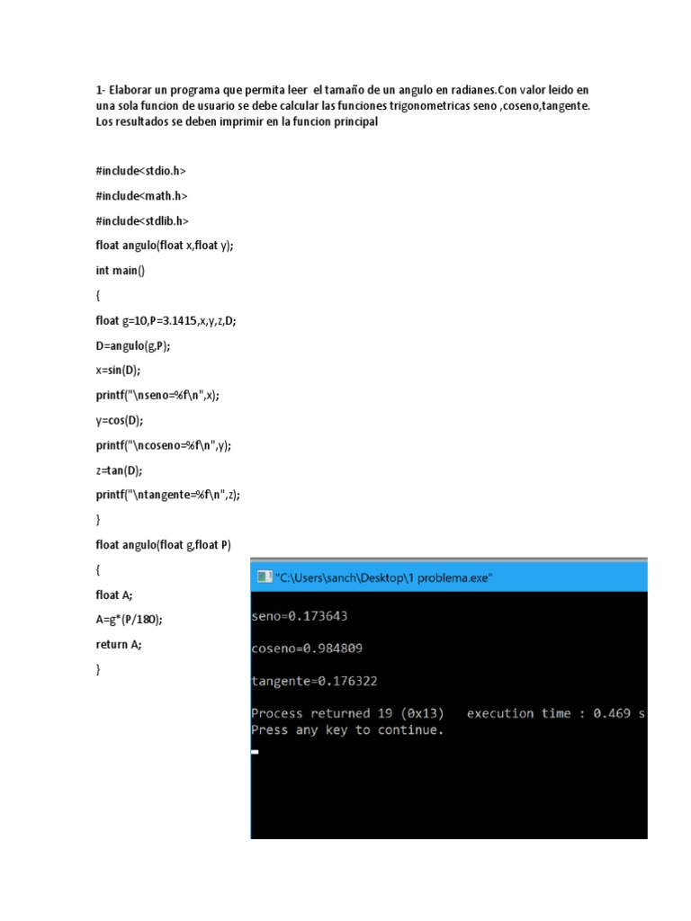 1 Elaborar Un Programa Que Permita Leer El Tamaño de Un Angulo en ...